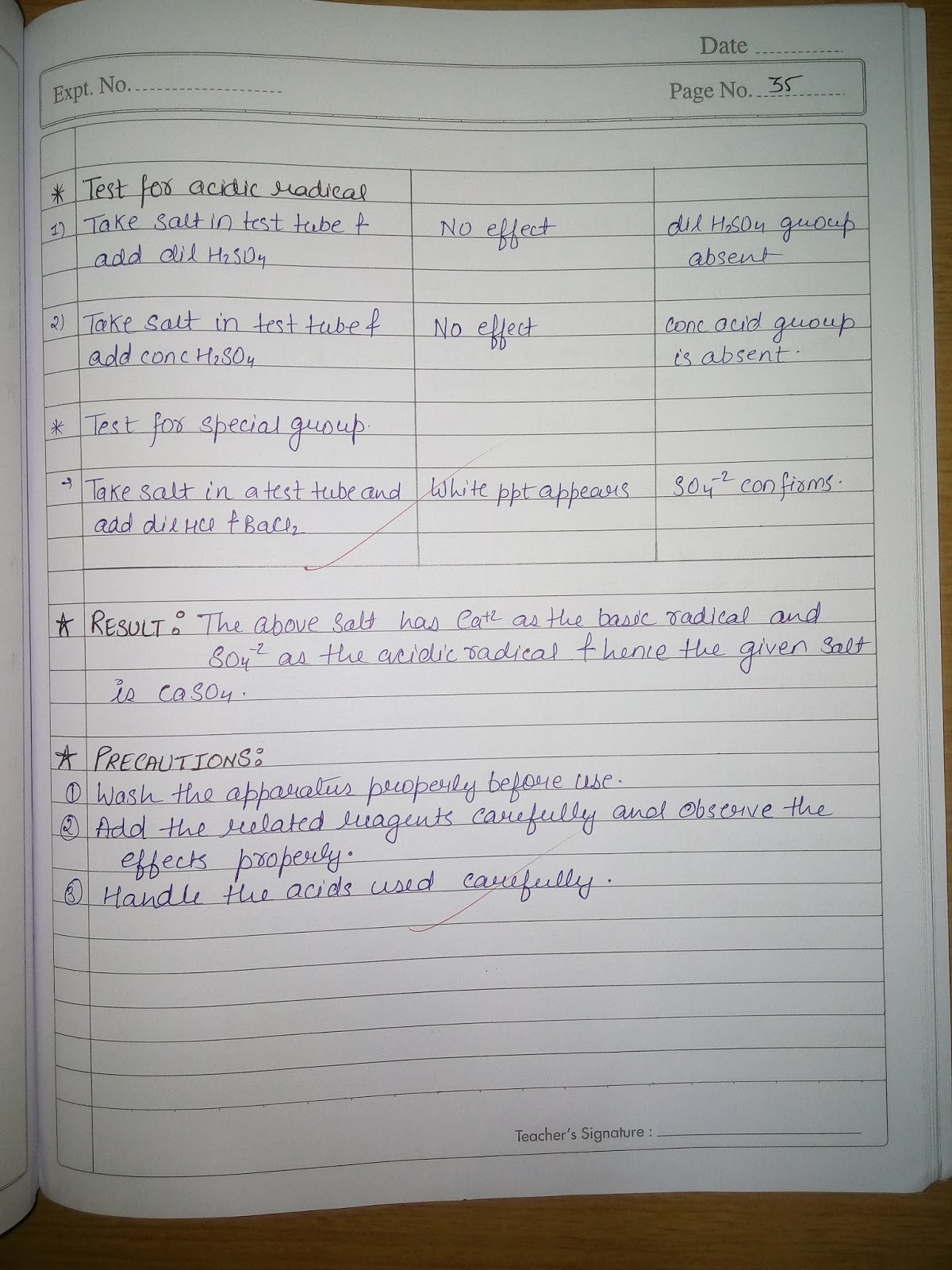 To Detect One Acid And One Basic Radical Salt Experiment : CaSO4 ...