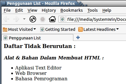 Penggunaan LIST dalam HTML dan cara Penyusunannya ~ Learning with Gilang