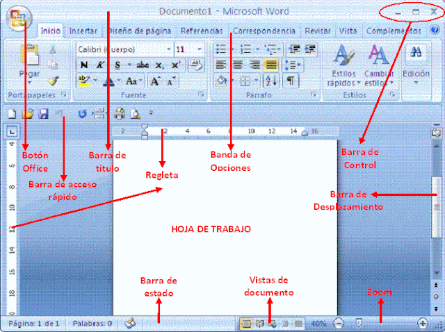 DEFINICIONES DE LOS CONCEPTOS: ELEMENTOS DE LA VENTANA DE WORD