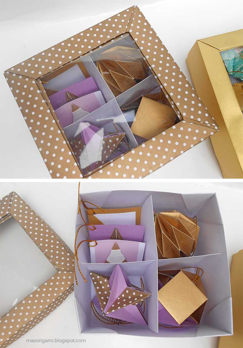mas origami: Caja de origami enmarcada con adornos de Navidad