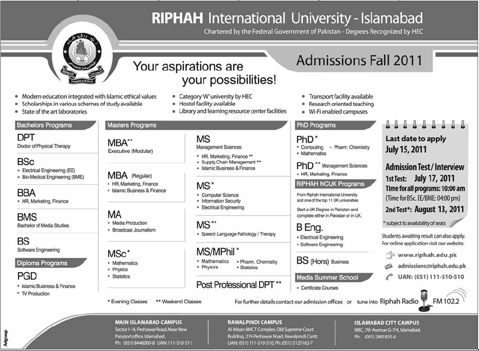 Admission in Pakistan: RIPHAH International University Islamabad