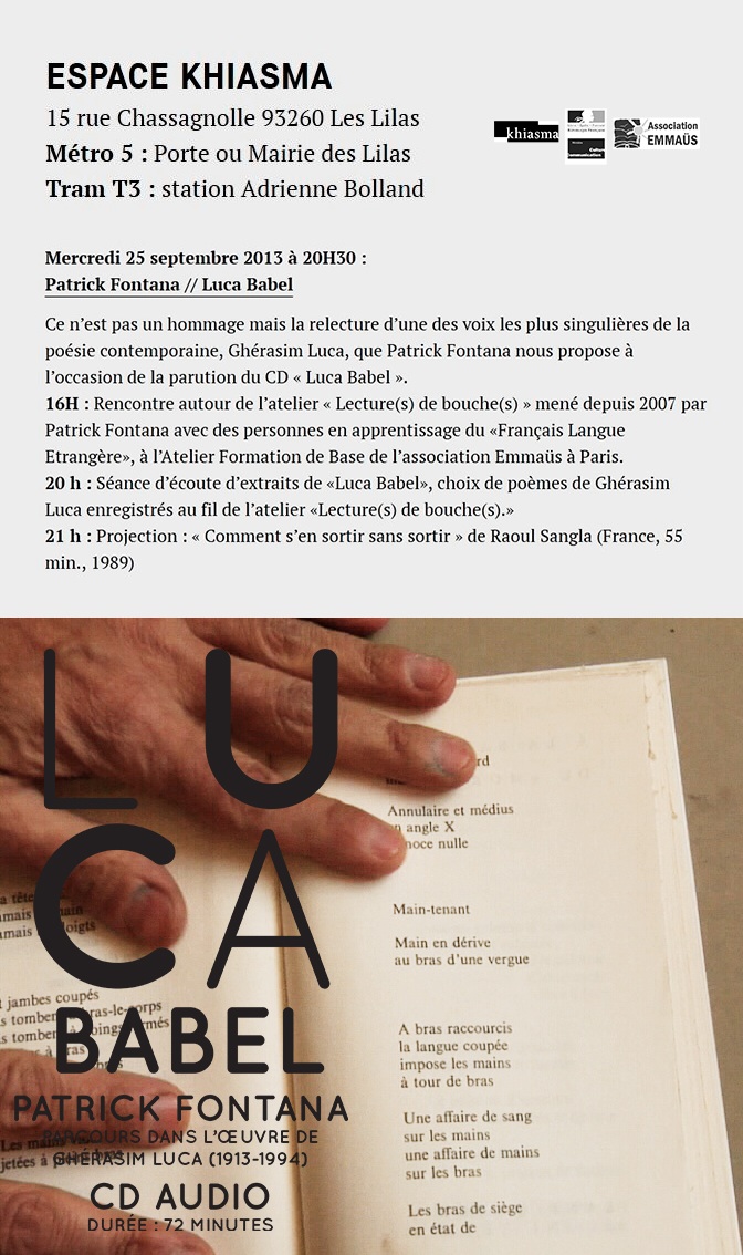 Ghérasim Luca: Luca Babel avec Patrick Fontana