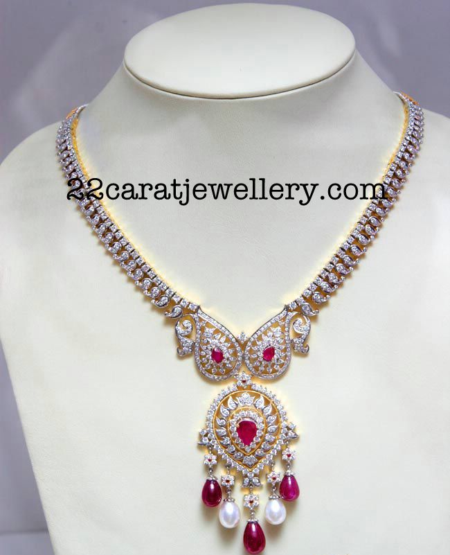 Designer Diamond Necklace Set With Diamond Jumkas(earrings) - Jewellery ...
