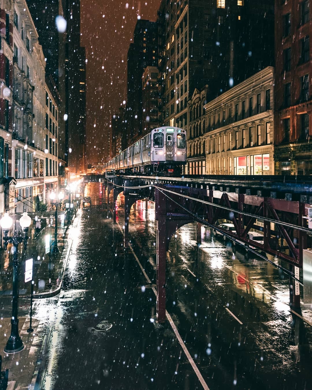 transpress nz: Chicago elevated train in winter art