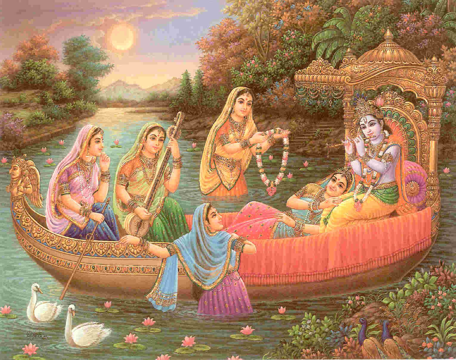 Radha Krishna On Boat