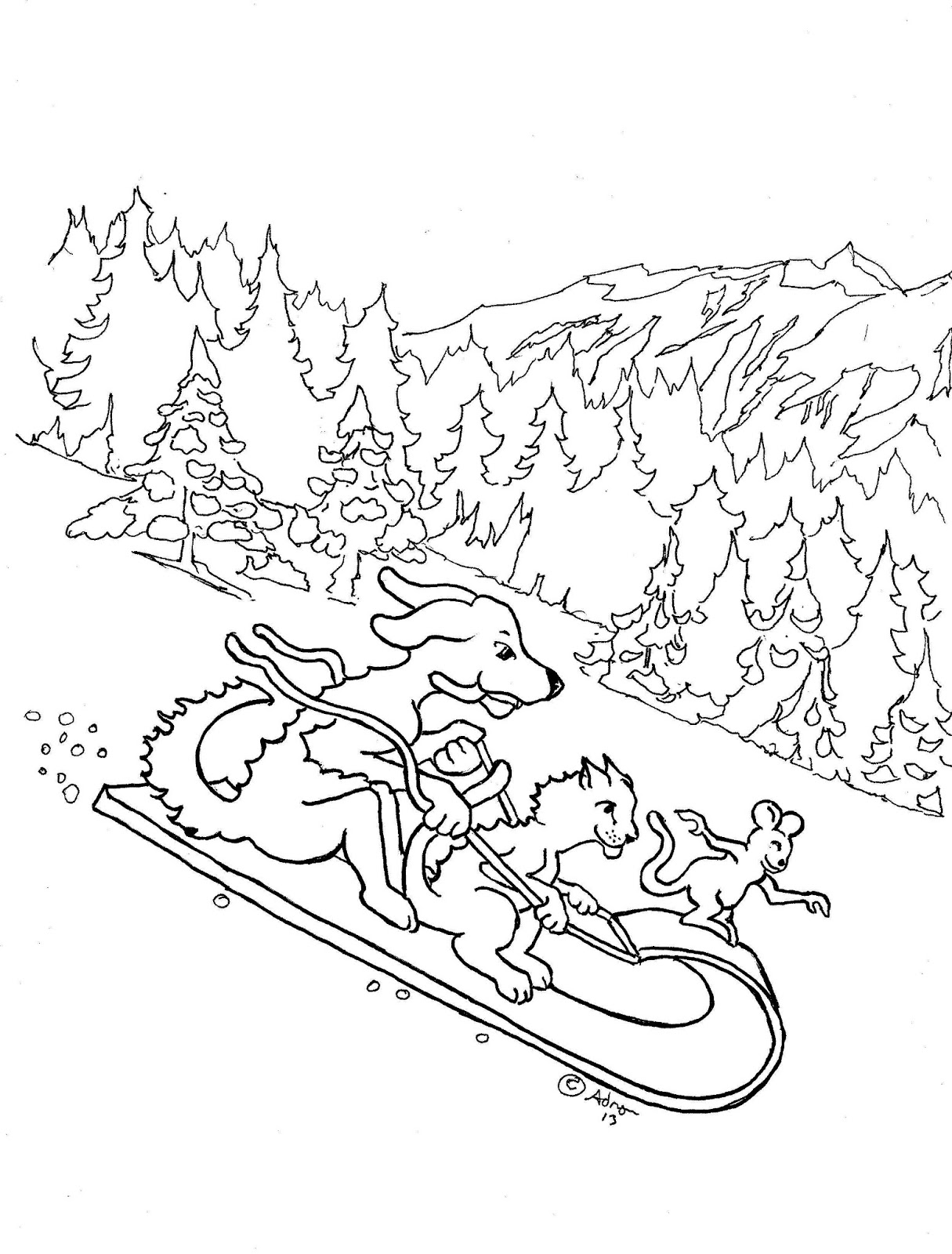 Coloring Pages for Kids by Mr. Adron: Animals Ride A Sleigh, Kids Print ...