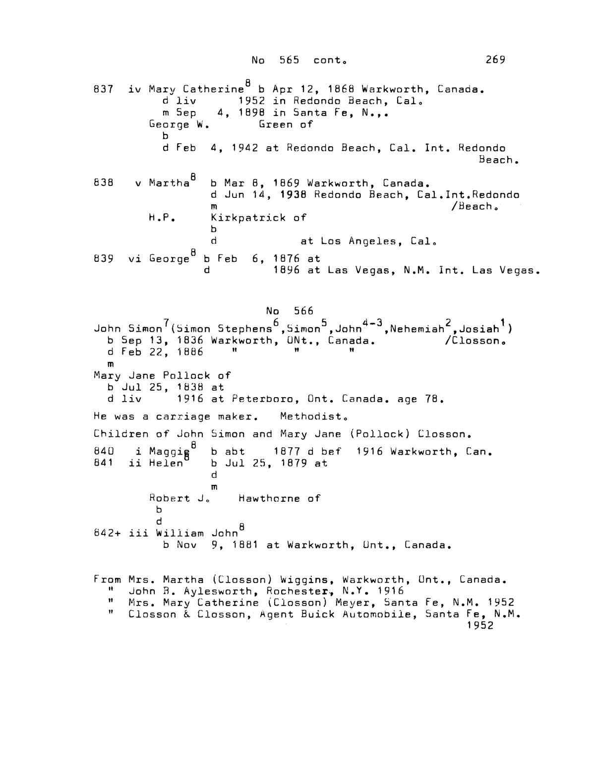 The Josiah Closson Family of New England by William G. Closson: Section ...