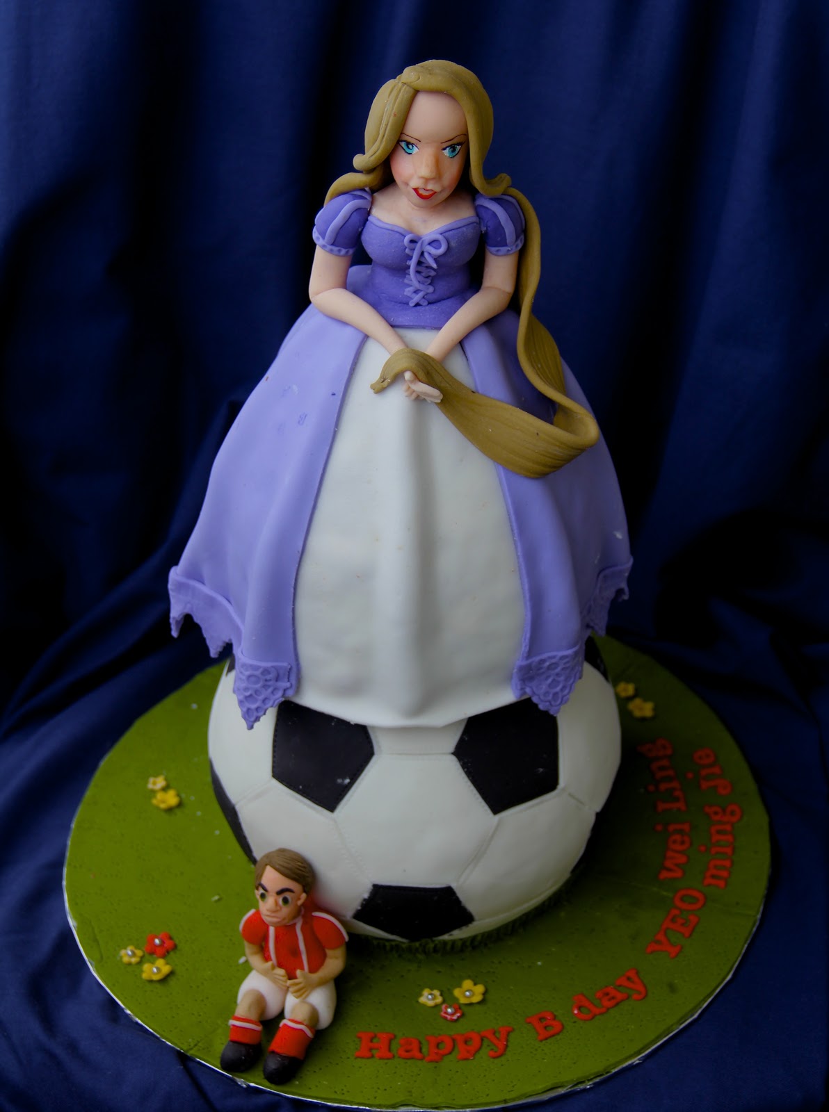 Ema's Creation: princess Rapunzel and soccer ball cake