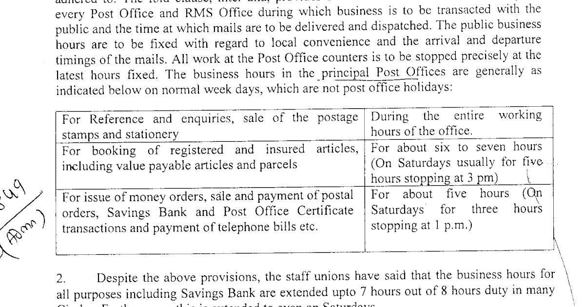 Business Hours in Post Offices