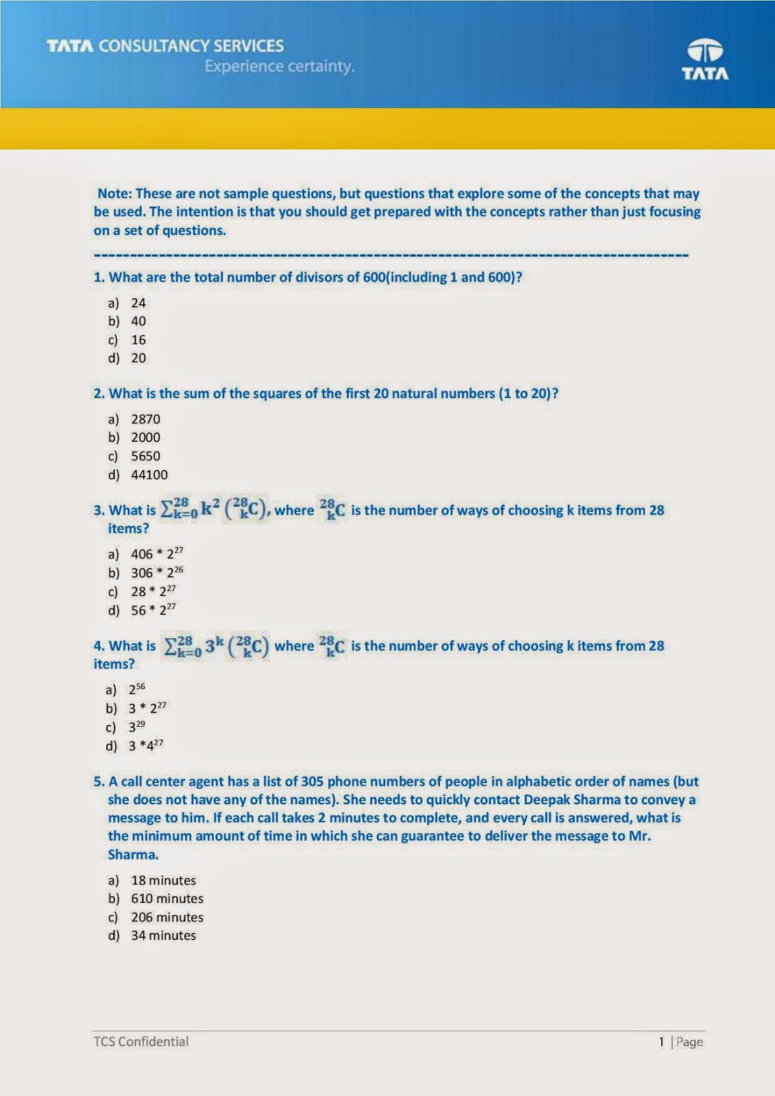 Tips4u TCS Sample Aptitude Paper Tips4u TCS Sample Aptitude Paper