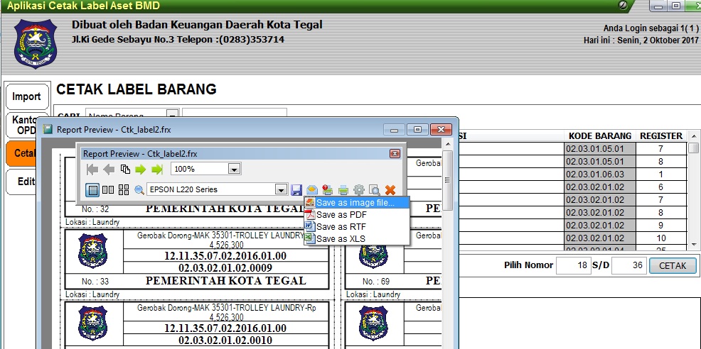 Petunjuk Penggunaan Aplikasi Cetak Label ~ Aset Pemerintah Daerah