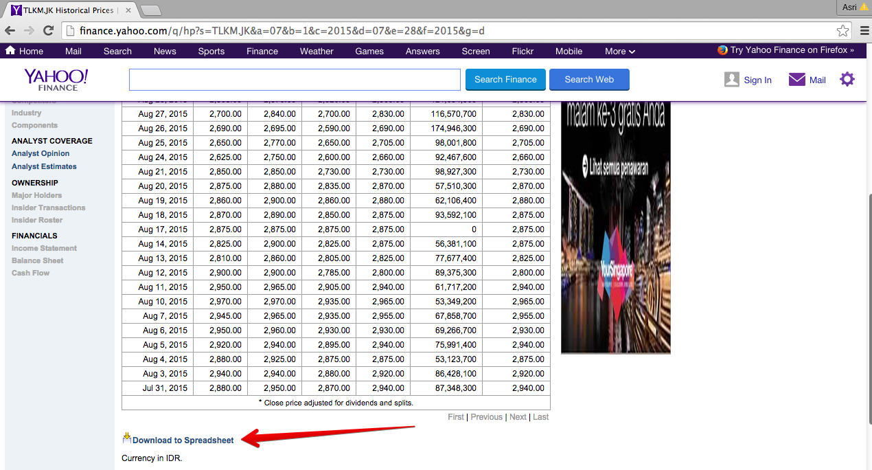 Tutorial: Mengunduh Data Keuangan Dari Yahoo! Finance