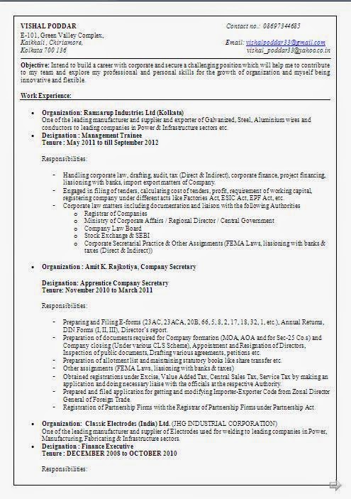 Management Trainee Resume Format