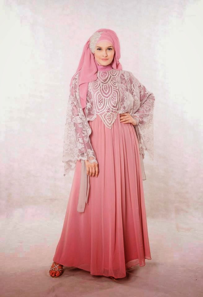 Model gaun pesta muslim modern sifon dan taff