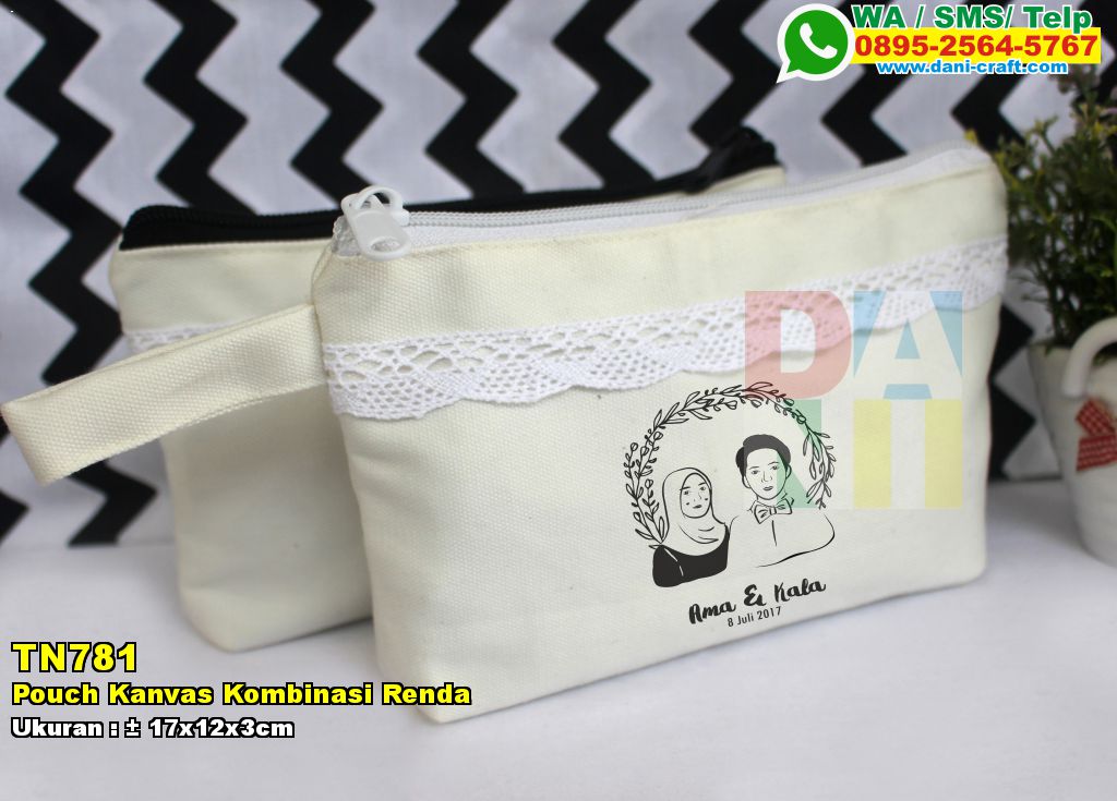 Pouch Kanvas Kombinasi Renda | Souvenir Pernikahan