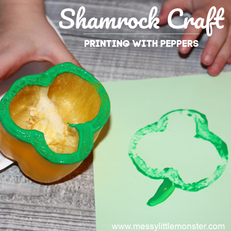 St Patricks Day Shamrock Craft - Printing with Peppers! - Messy Little ...