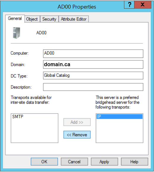 The OptionKey Blog: Active Directory Bridgehead Settings