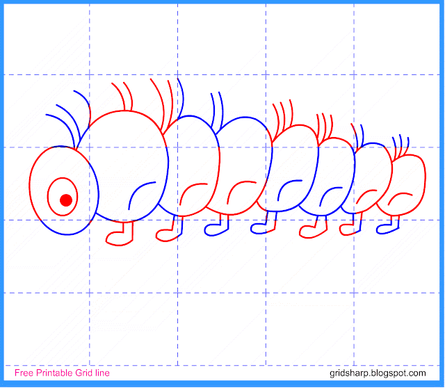 Free Grid line Printable: Caterpillar Grid line Drawing