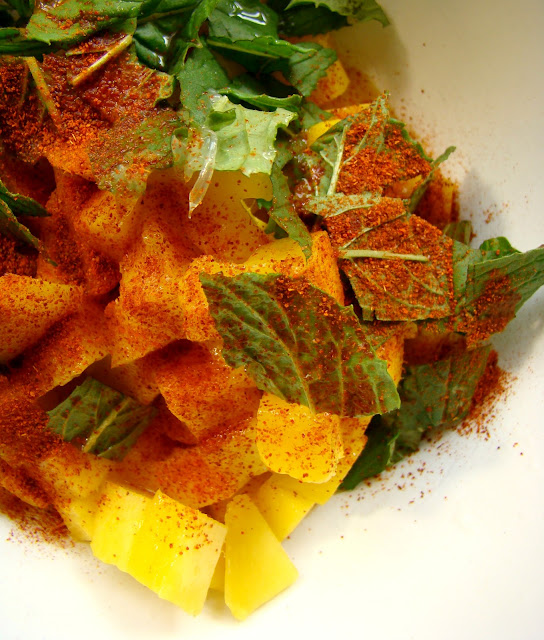 Halibut & kale with mango mint salsa