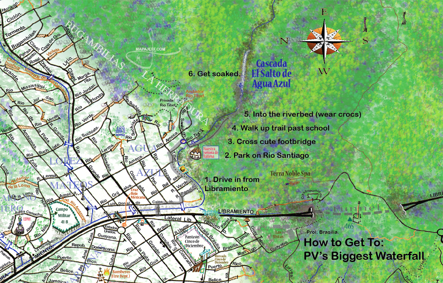 Mapa Jeff Cartography: Vallarta's Waterfall at Agua Azul