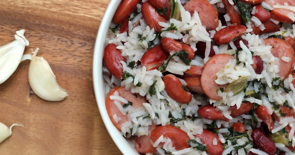 Jazzy Red Beans and Rice with Polish Sausage and Turnip Greens