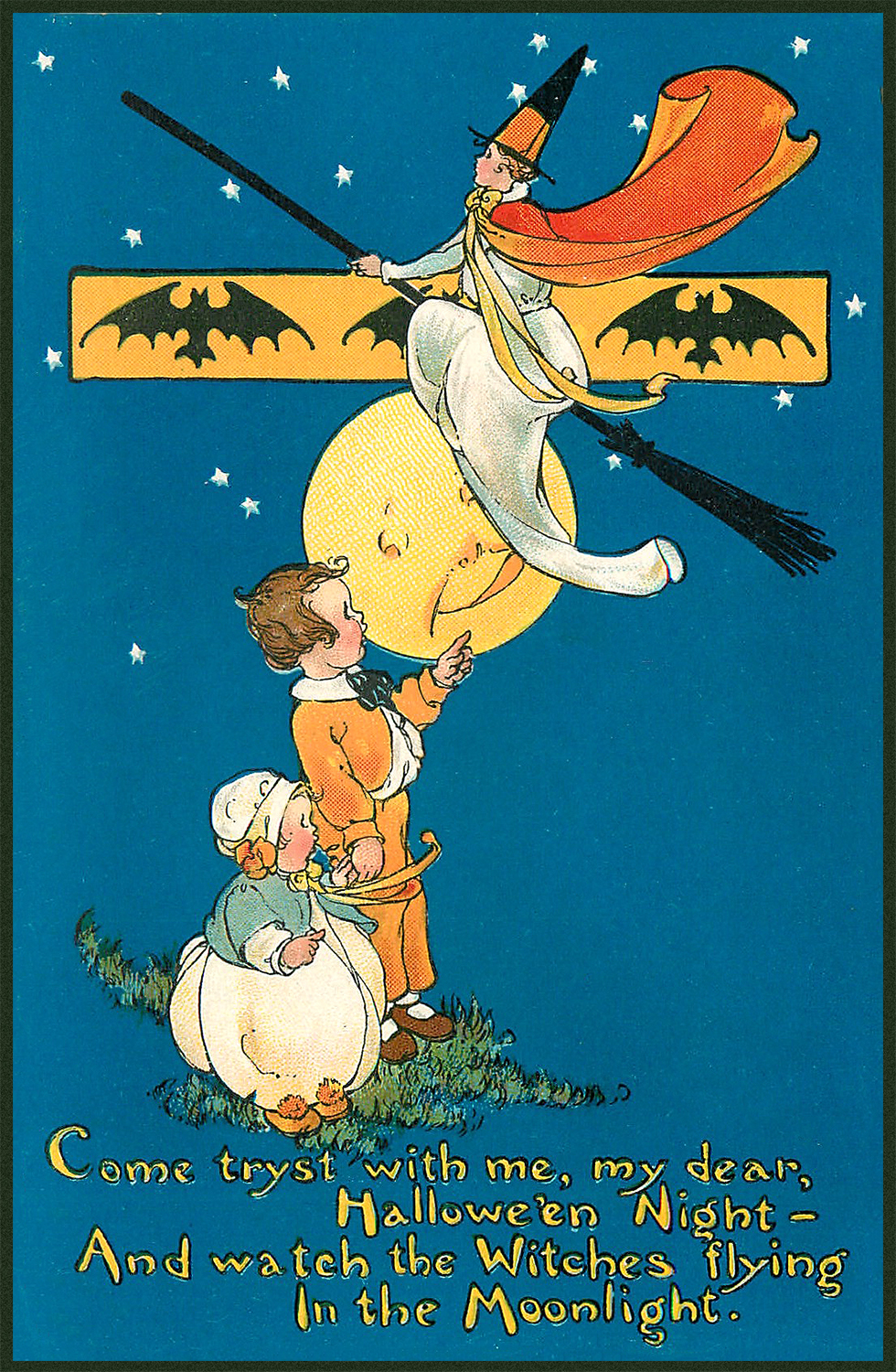 Chocolate Rabbit Graphics: A Halloween Tryst - Vintage Postcard