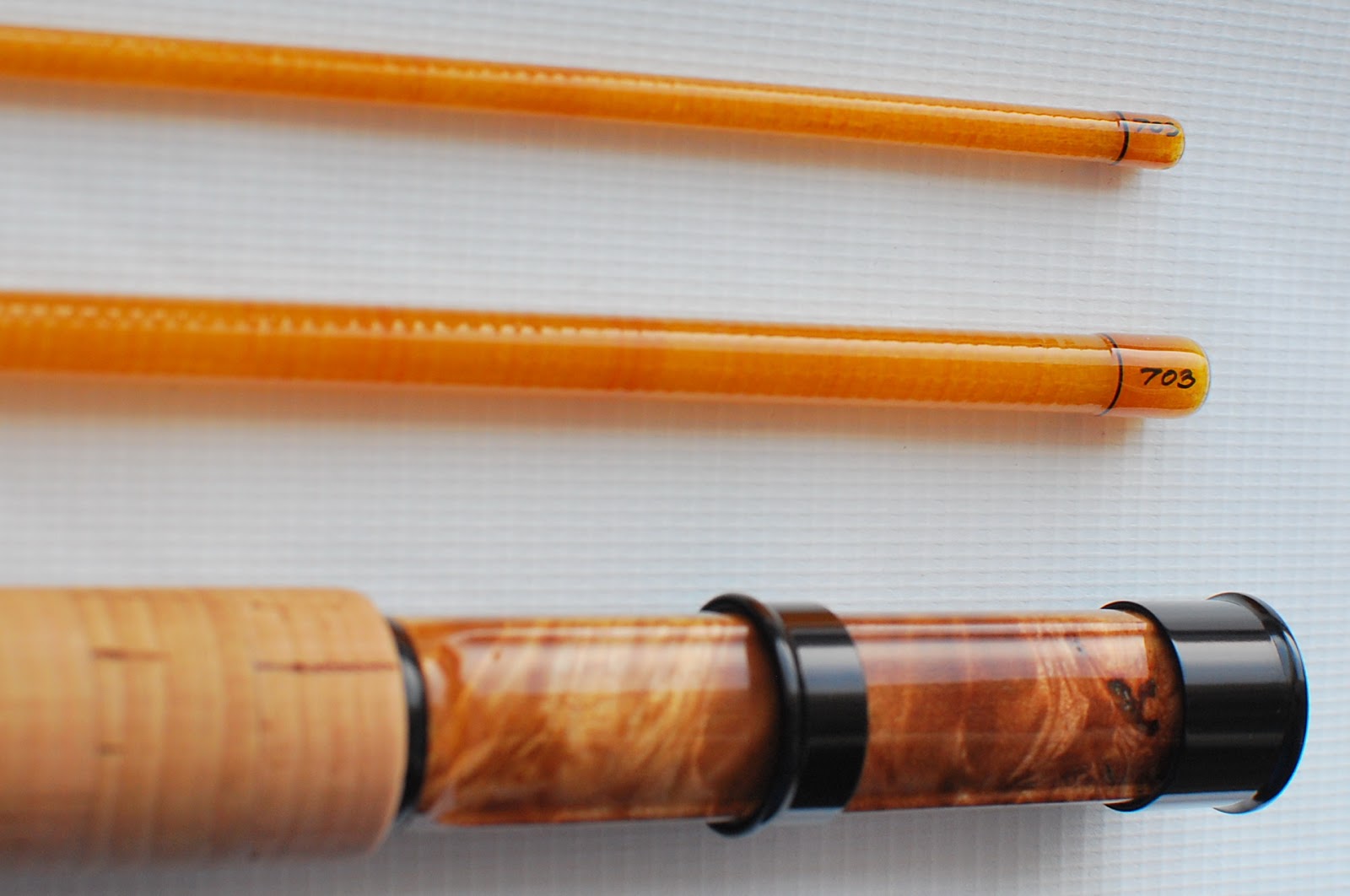 Handcrafted graphite and fiberglass fly rods: Kabuto brown