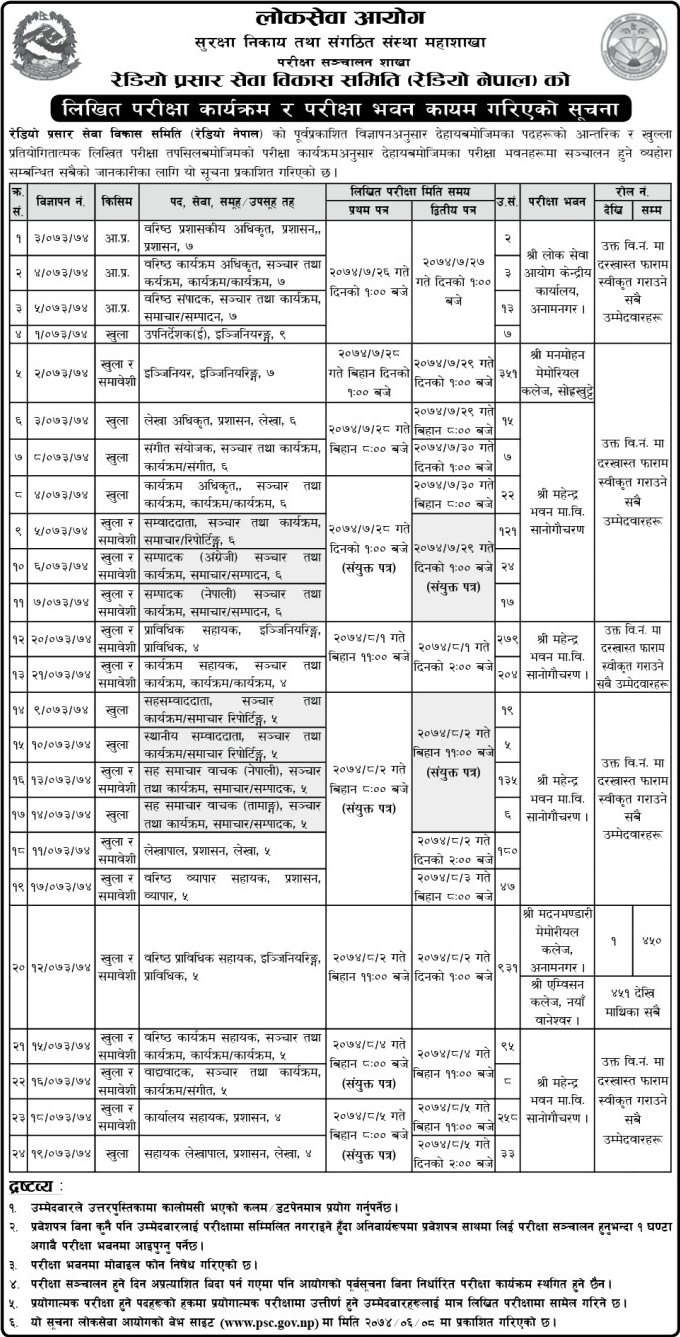 Exam Schedule Announced for Engineer and Sub-Engineer Jobs(30 nos ...