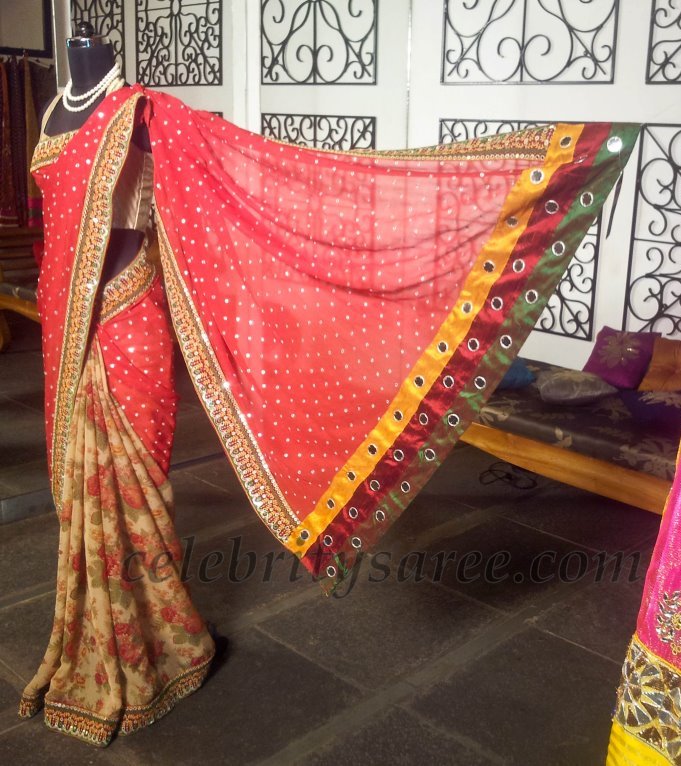Rich Chiffon Printed Saree with Glass Work - Saree Blouse Patterns