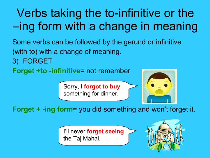 Infinitives in English: Warning: Verbs can change their meaning, taking ...