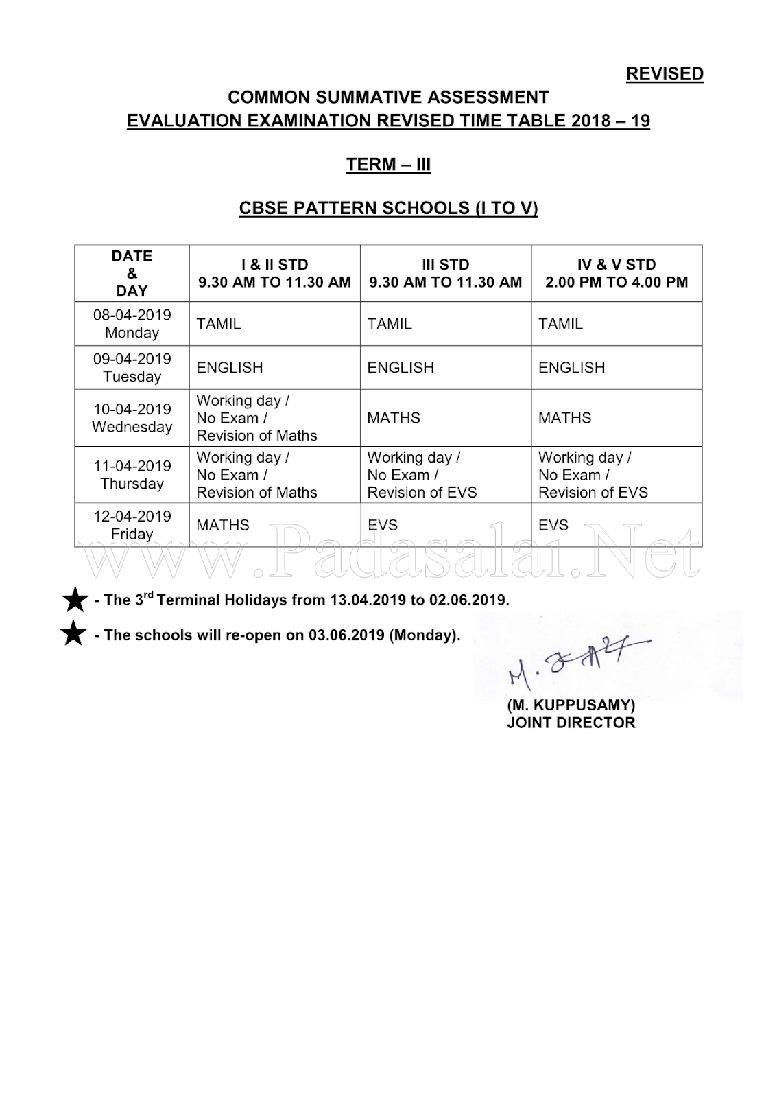 Revised Common Annual Exam Time Table 2019 ~ Padasalai.Net - No.1 ...
