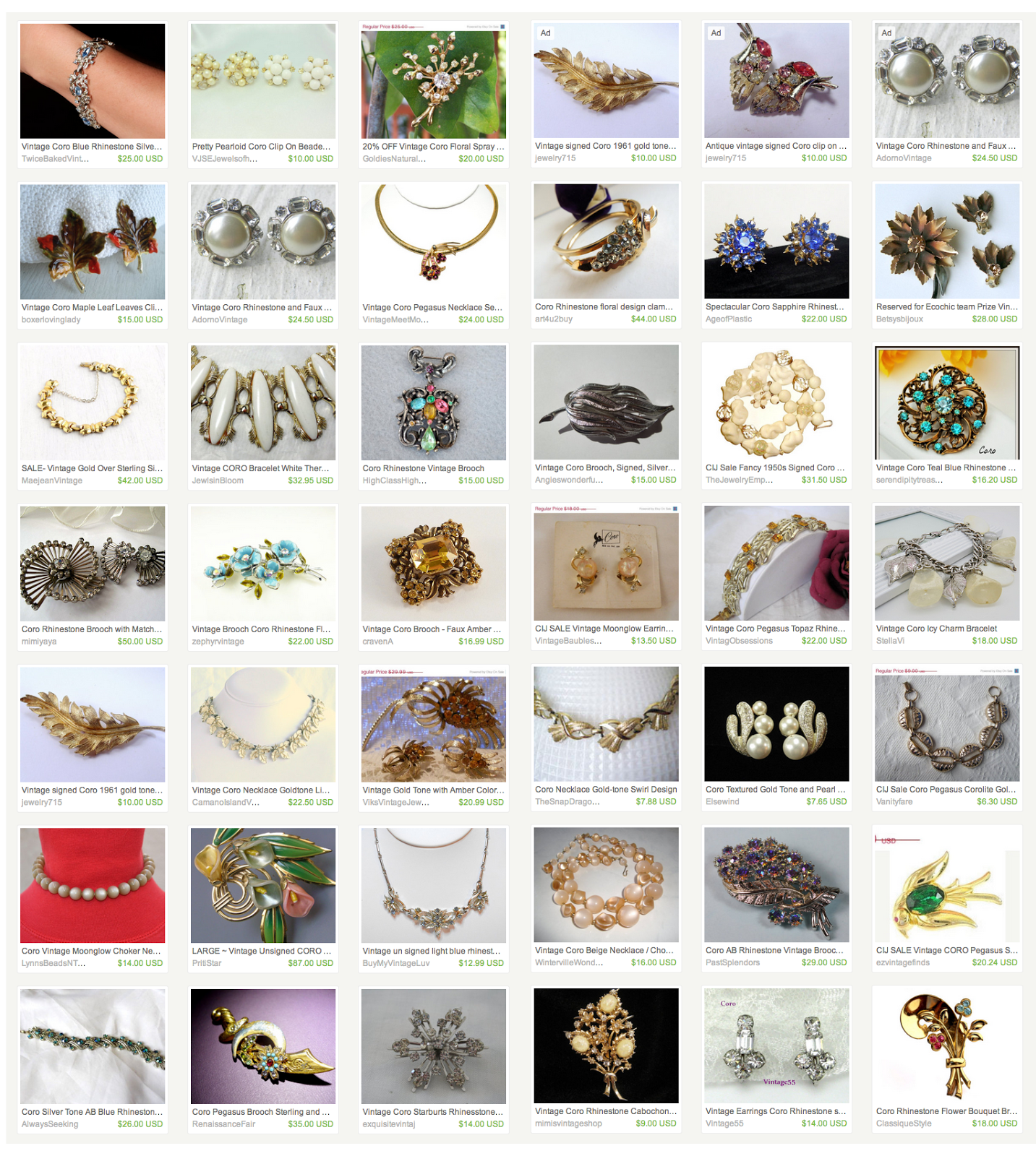 Vintage Jewelry Sellers on Etsy: I Love Coro Jewelry Because