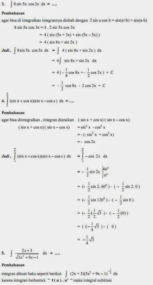 MATEMATIKA DI SMA: SOAL DAN PEMBAHASAN UJIAN MATEMATIKA BAB INTEGRAL ...