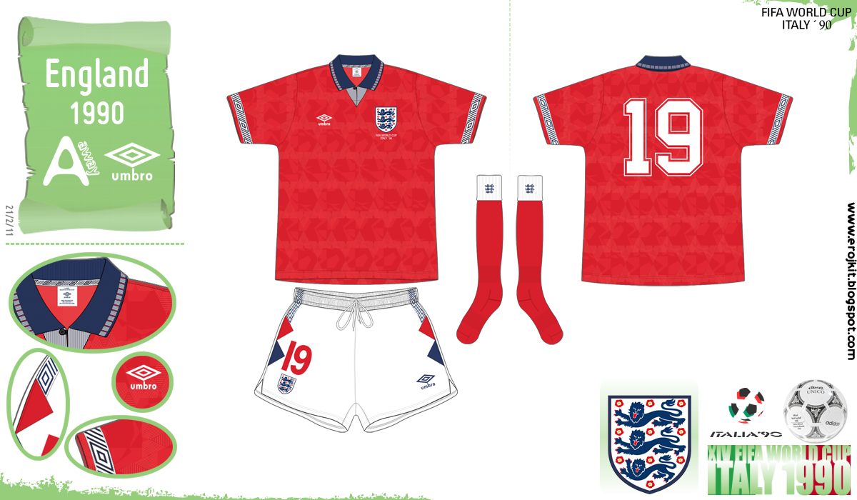 Kit Design, by eroj: 1990 Inglaterra (Home e Away)