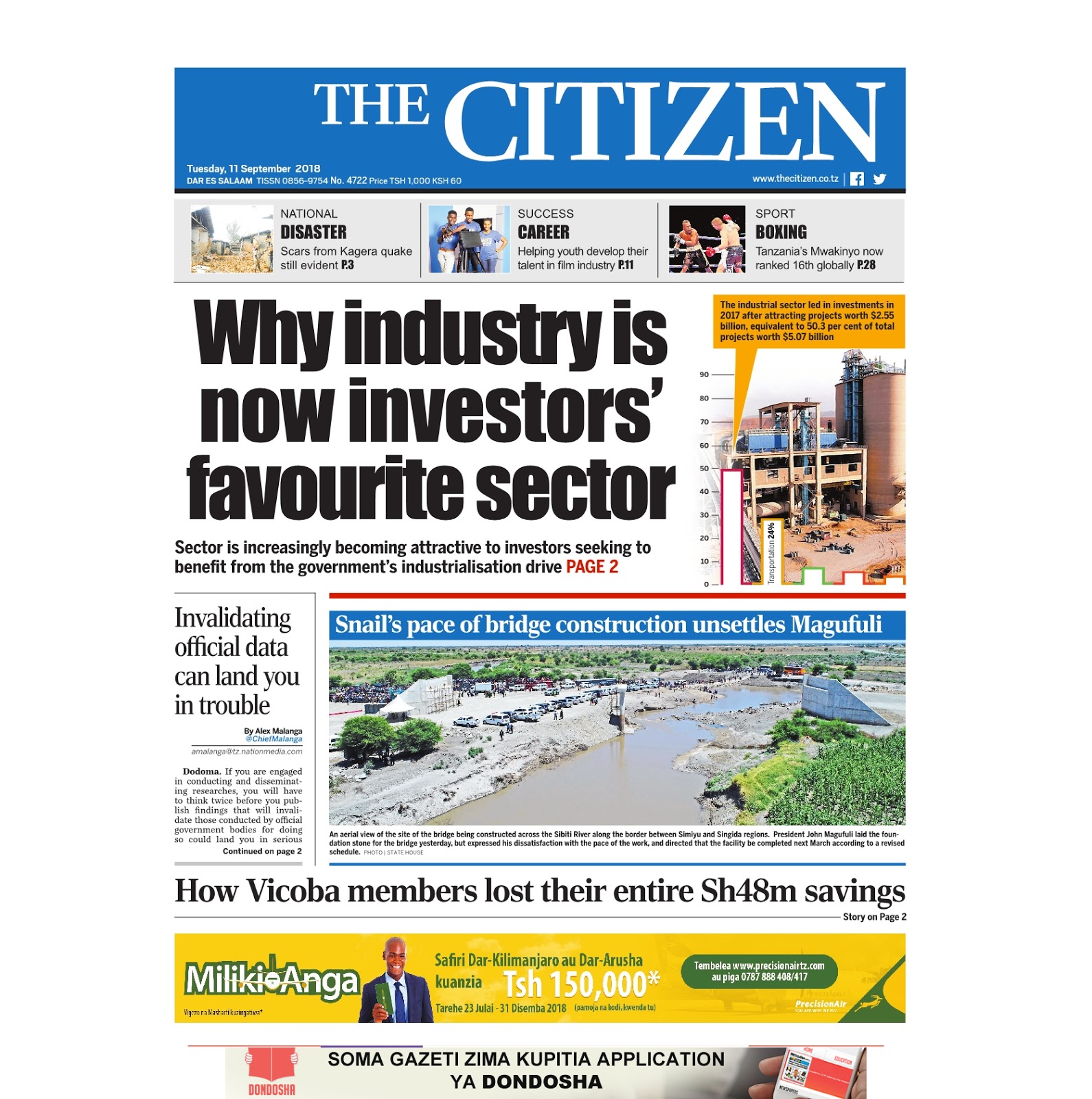 Tanzanian Today's Newspapers MAGAZETI YA LEO JUMANNE 11 September, 2018 ...