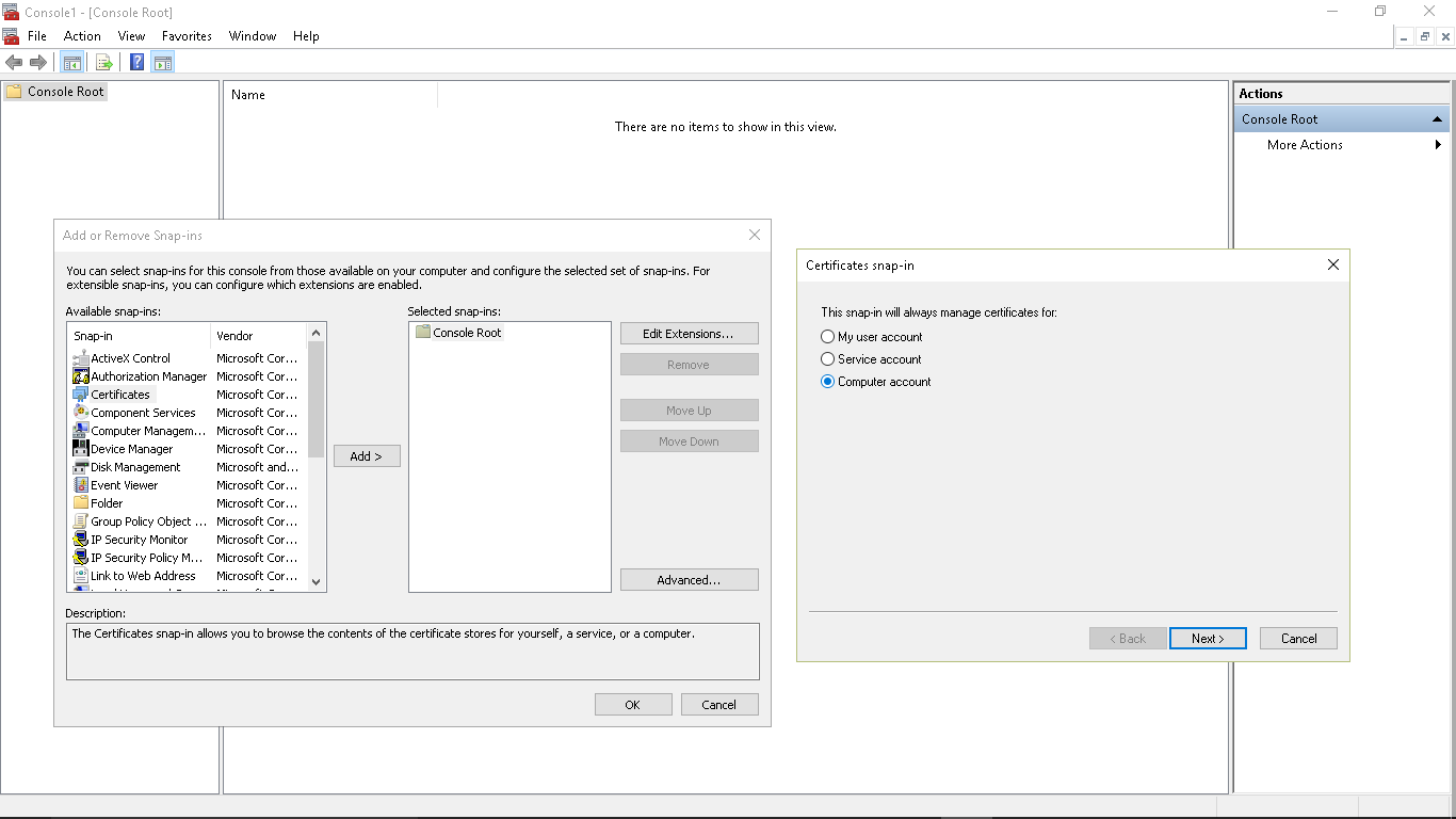 Using MMC to view certificates