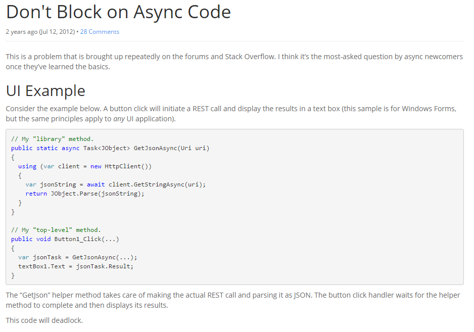 Solving IT puzzles: Deadlocks in Async/Await