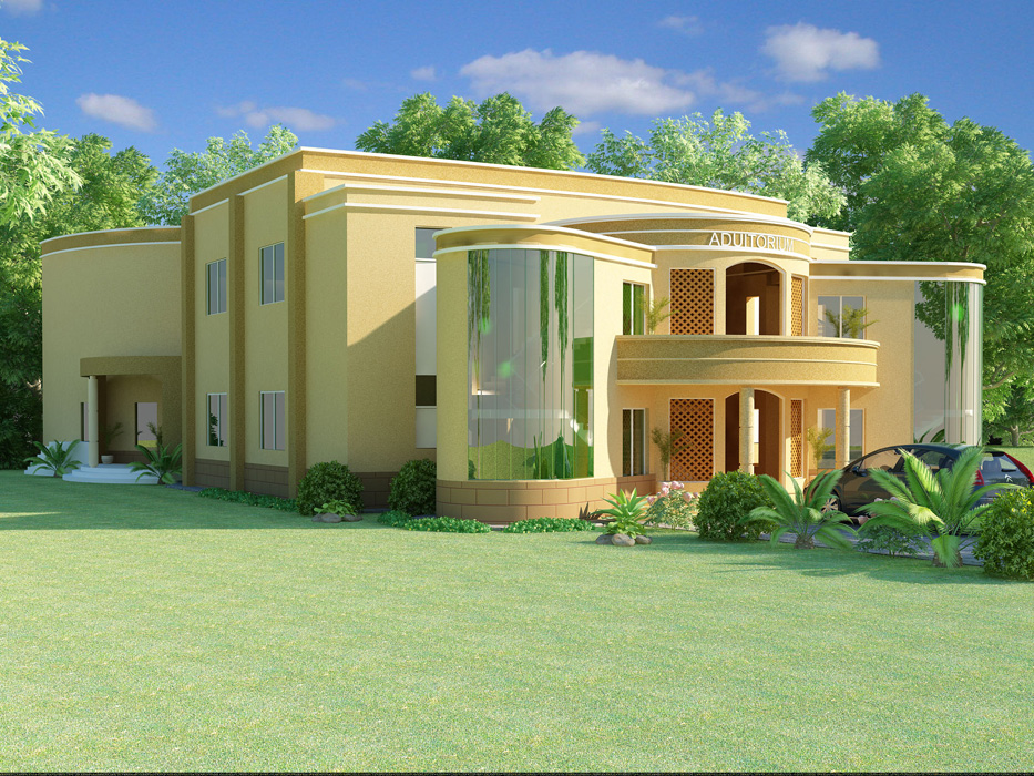 Company Offices Commercial Factory 3D Front Elevation Design ...