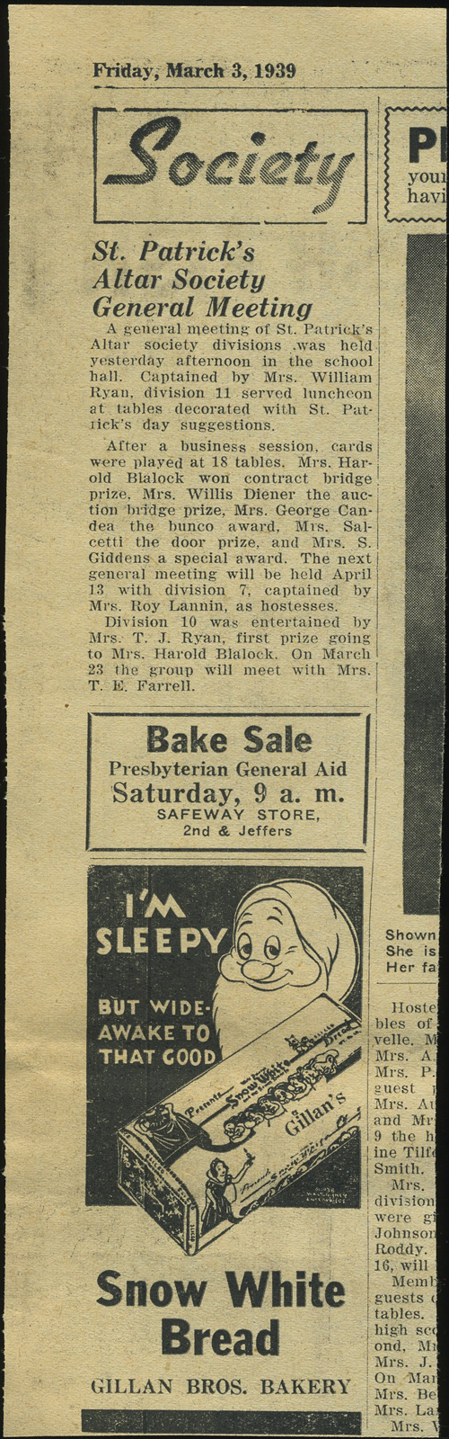 Filmic Light - Snow White Archive: 1939 'Snow White Bread' Newspaper Ads
