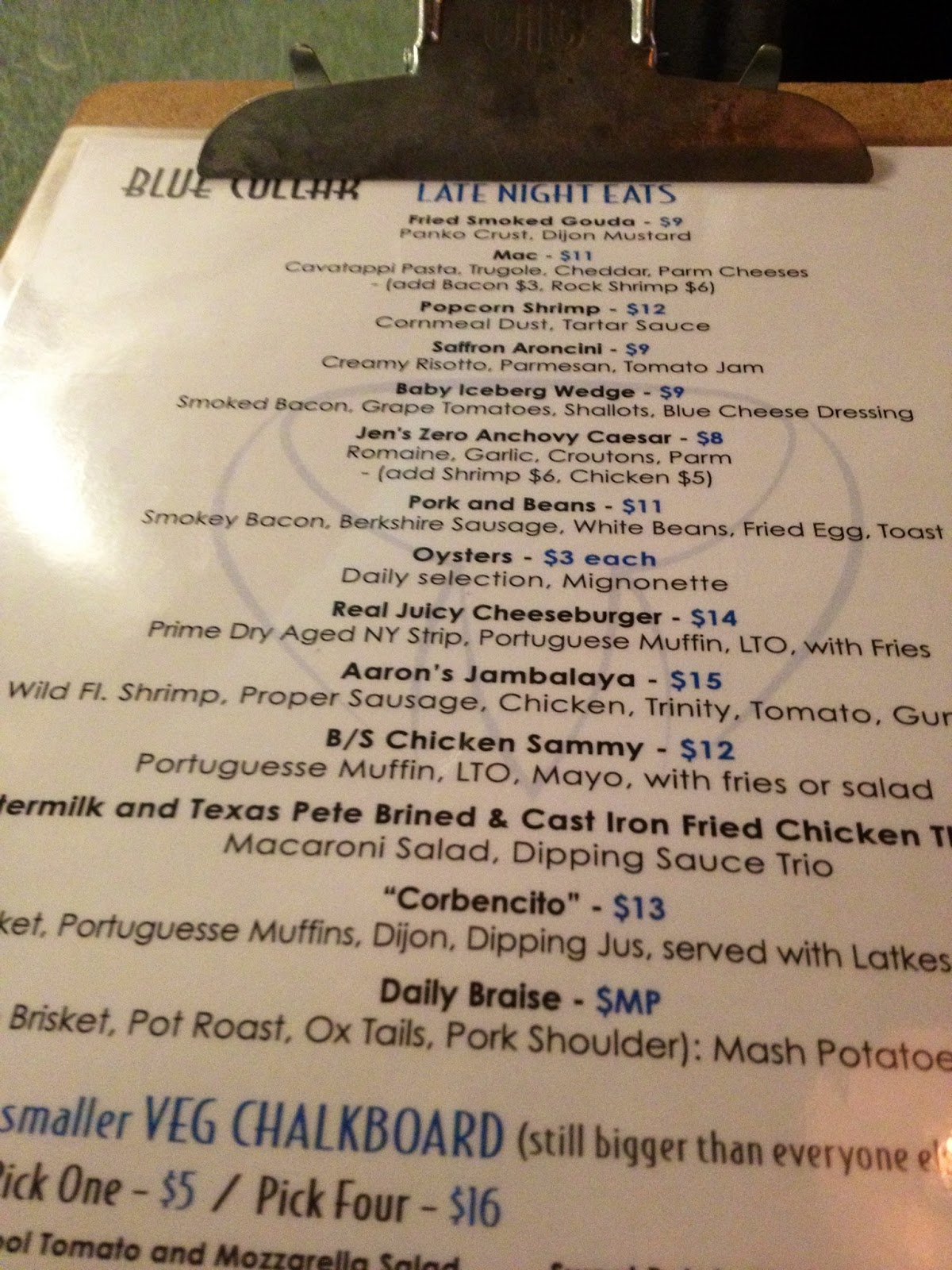 The Chowfather: Late Night Menu @ Blue Collar Friday & Saturday Nights