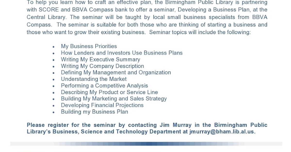 Developing a Business Plan Seminar Scheduled for May 22 at Central Library