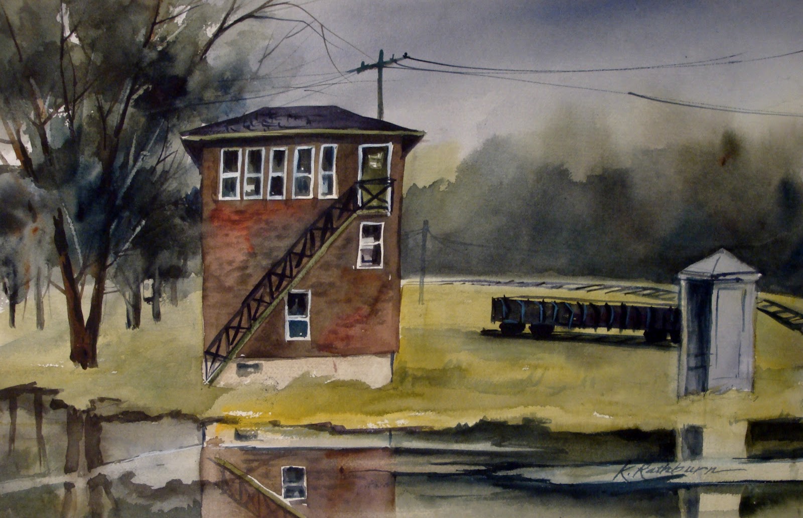 Kathy Los-Rathburn, watercolorist: Train Tower-Griffith, Indiana