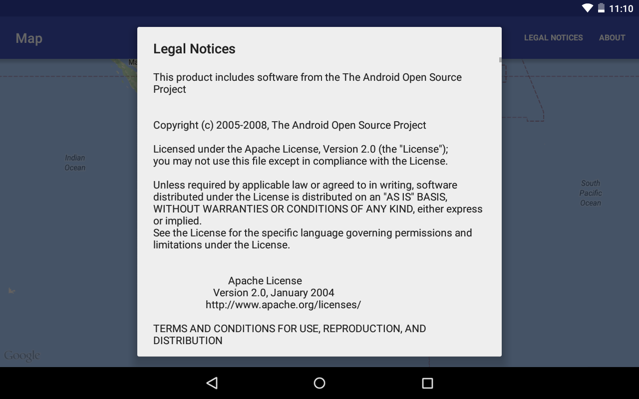 Display "Legal Notices" for Google Maps Android API v2 on Options Menu