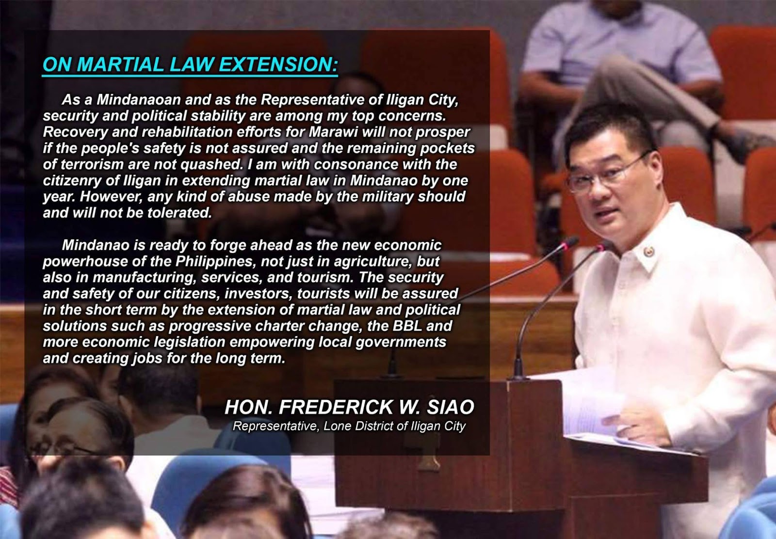 City of Waterfalls-Iligan City: Congressman Siao votes to extend ...