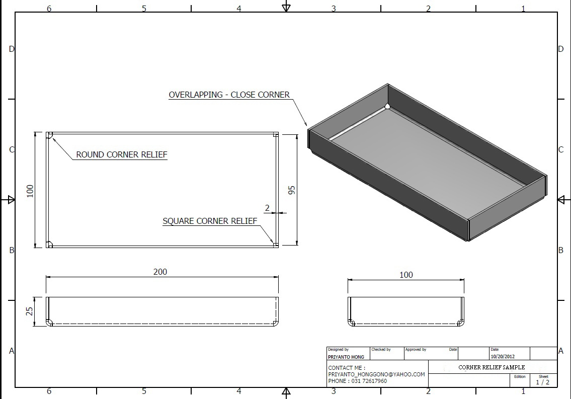 PRICAD: CORNER RELIEF METAL SHEET FABRICATION - WITH LASER CUTTING ...