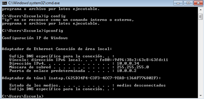 Redes de 7º: Uso de comandos de red