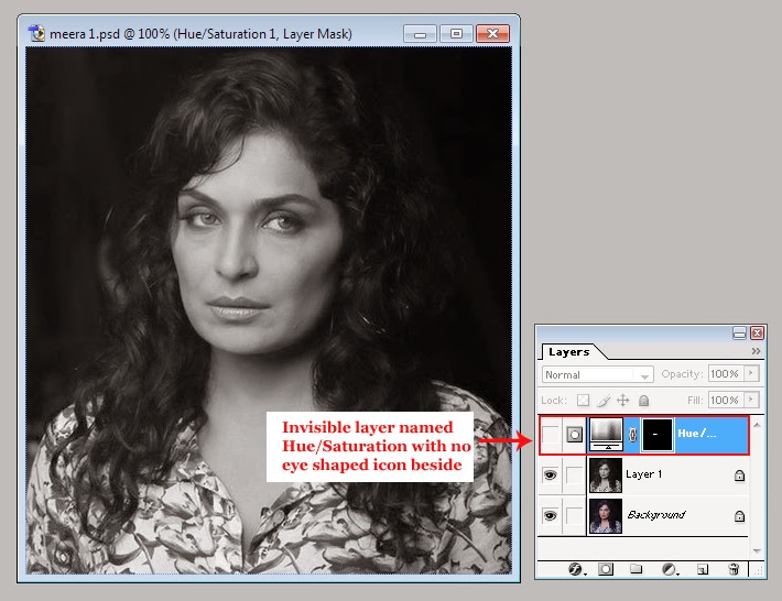 Desaturate command & Adjustment layer named Hue/Saturation ~ Infotech-Easy