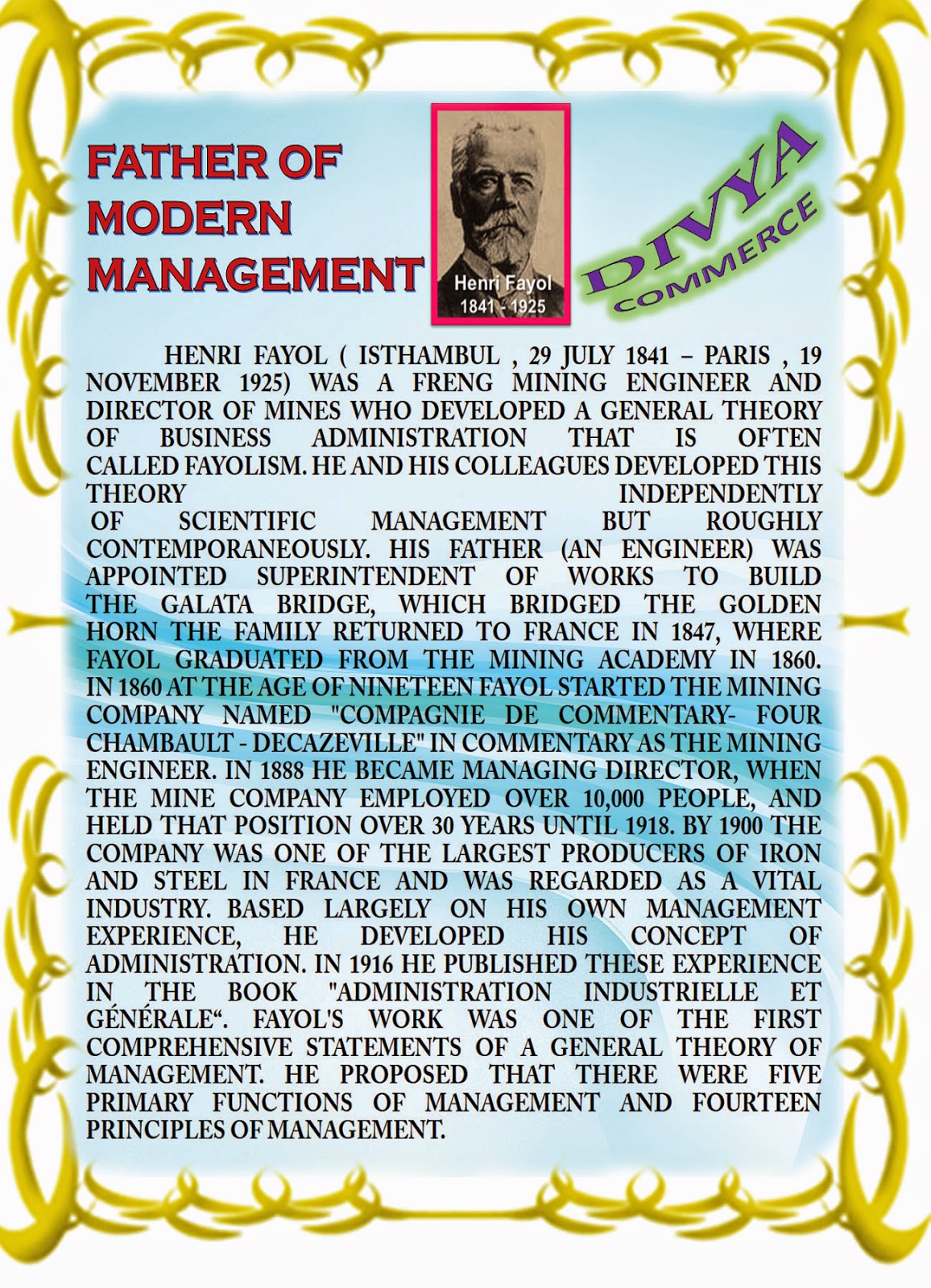 SYNERGY OF COMMERCE: FATHER OF MODERN MANAGEMENT