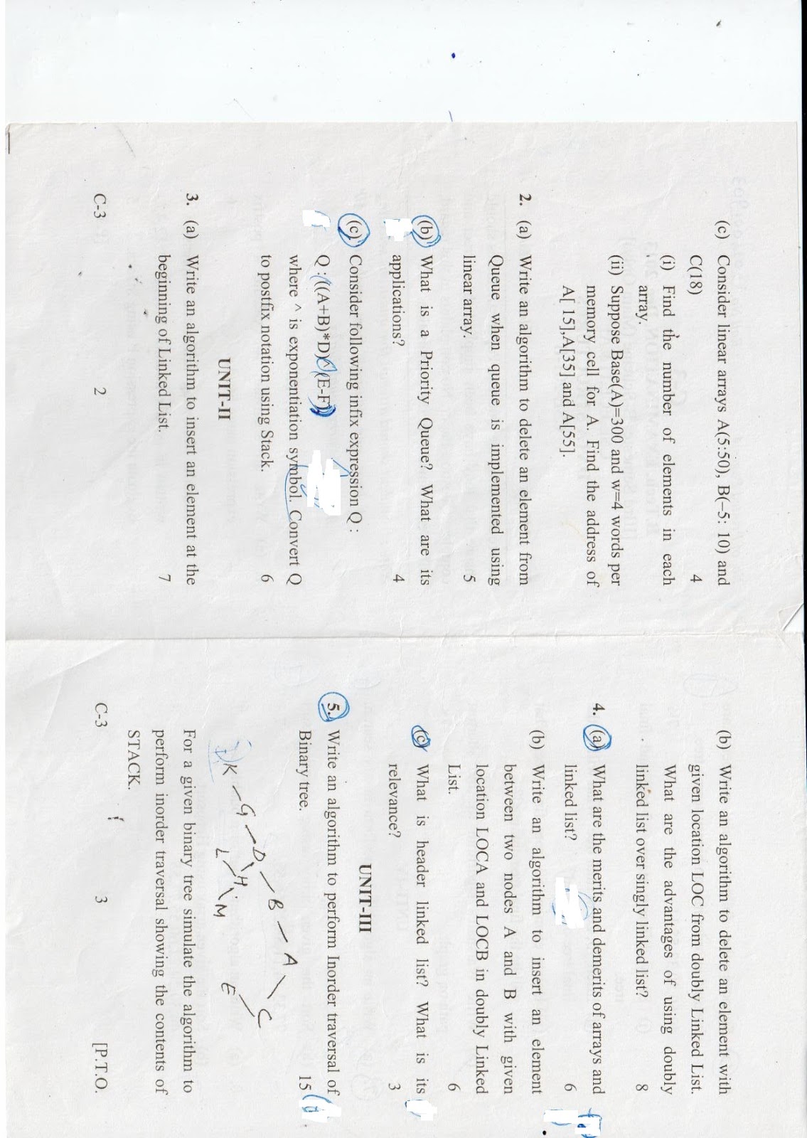 Data Structures Question Paper CSE-201-B - B.Tech CSE