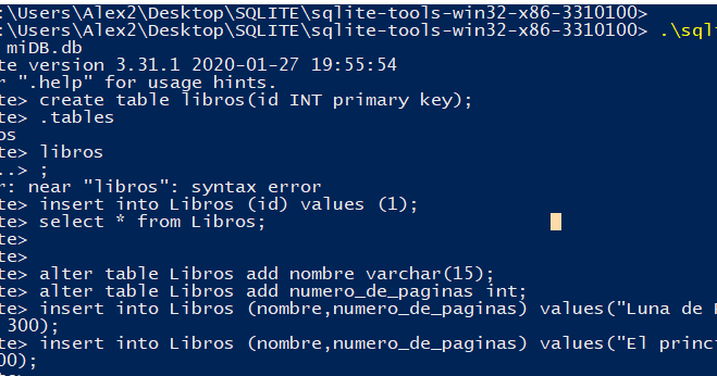 Comandos basicos de SQLite